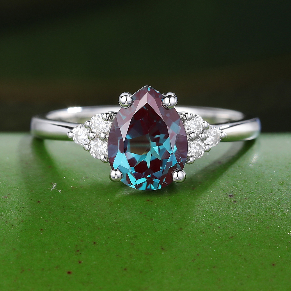 Pear Shaped Alexandrite Engagement Ring Vintage White Gold - gardensring