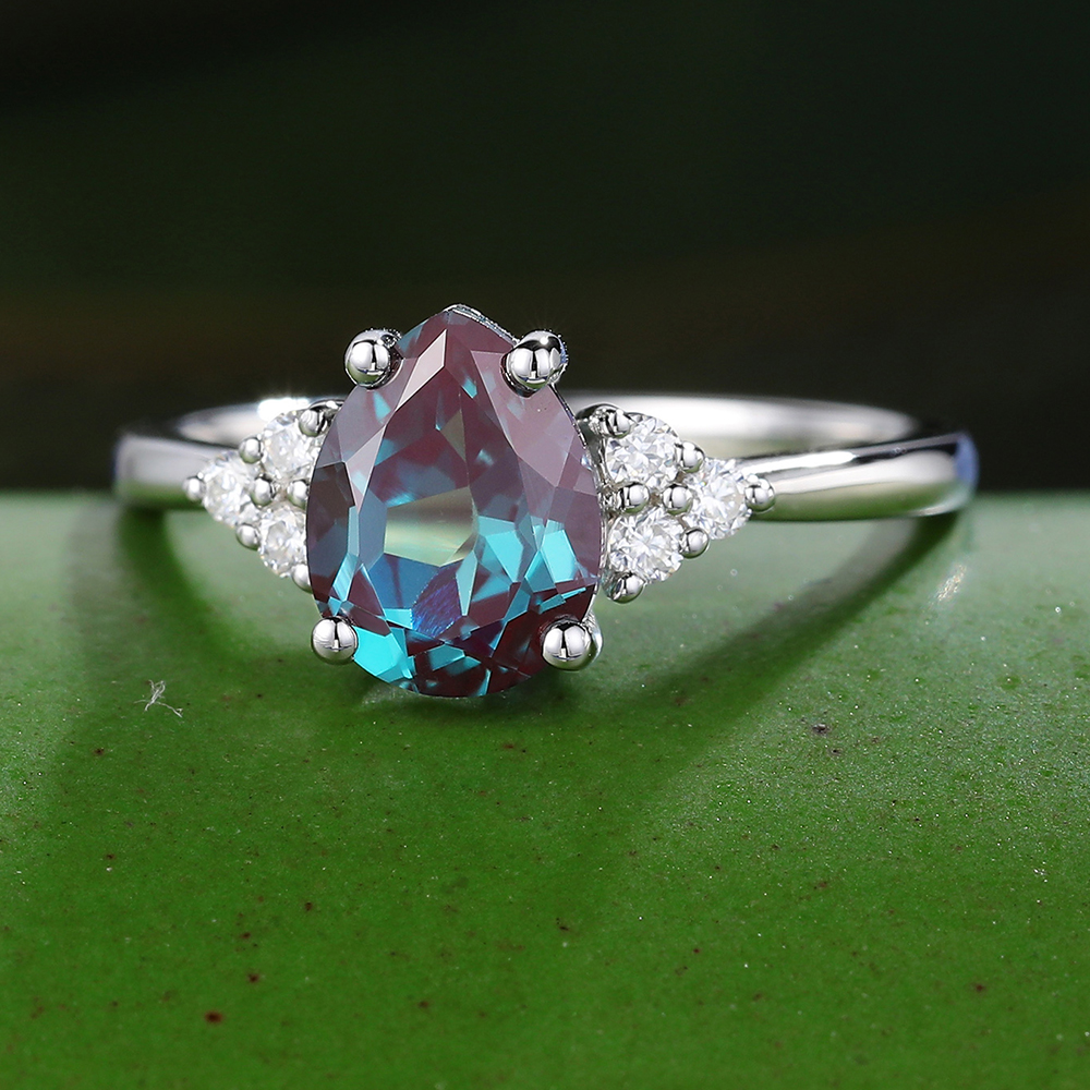 Pear Shaped Alexandrite Engagement Ring Vintage White Gold - gardensring