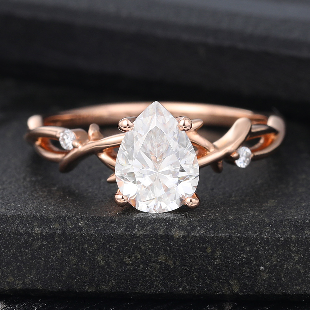 14K Rose Gold Pear Shaped Moissanite Bridal Ring Anniversary Gift - gardensring